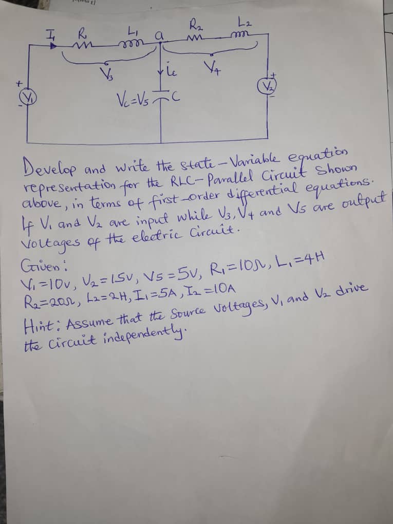 Develop and write the state-Variable equation | Chegg.com
