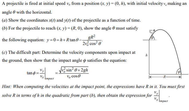 Solved A projectile is fired at initial speed vo from a | Chegg.com
