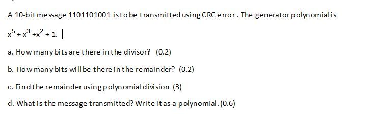 Solved A 10-bit message 1101101001 isto be transmitted using | Chegg.com