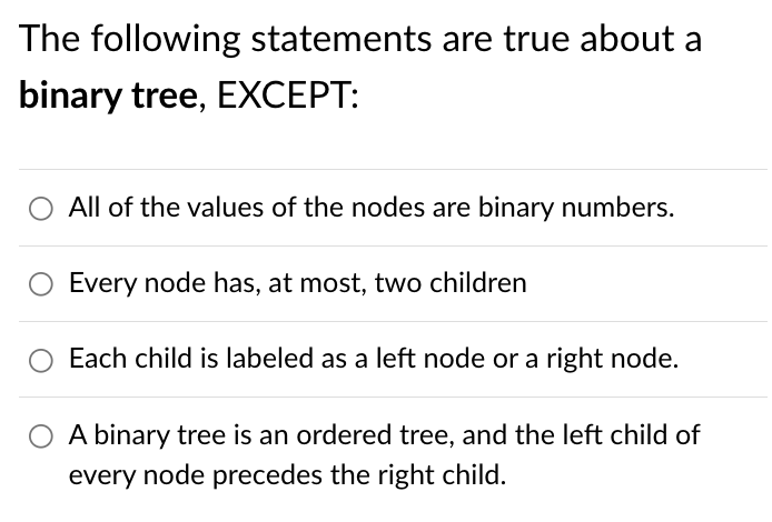 Solved The following statements are true about a binary | Chegg.com