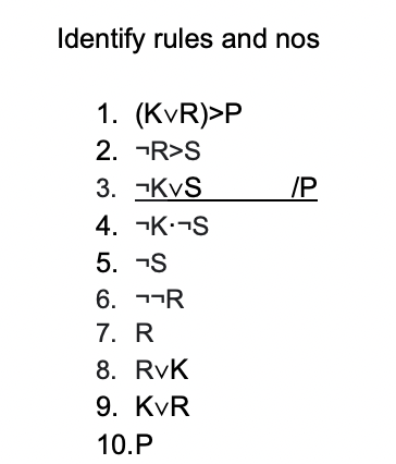Solved Identify rules and nos /P 1. (KVR)>P 2. R>S 3. Kvs 4. | Chegg.com