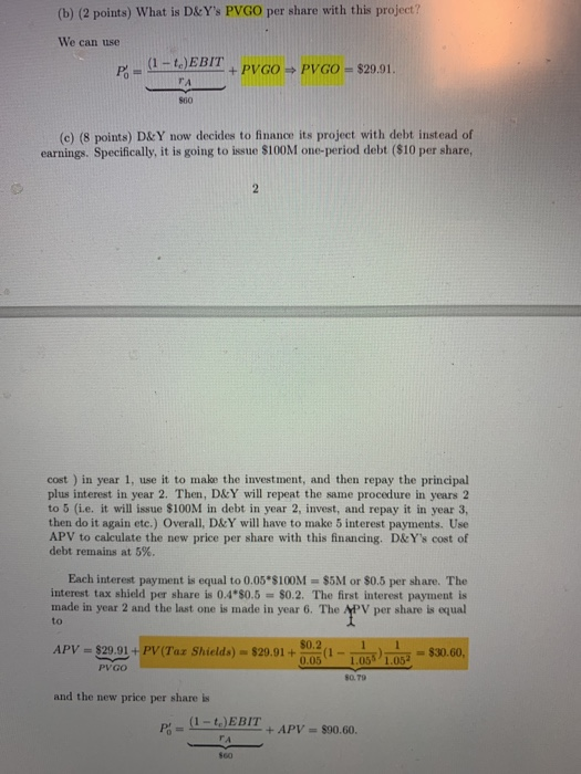 Solved In part C, what is the formula of PV(Tax Shields), | Chegg.com