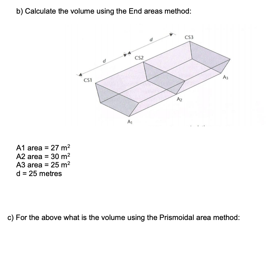 Solved b) Calculate the volume using the End areas method: d | Chegg.com