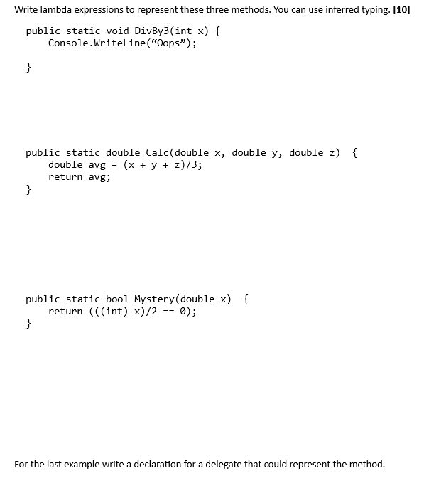 Solved Write lambda expressions to represent these three | Chegg.com