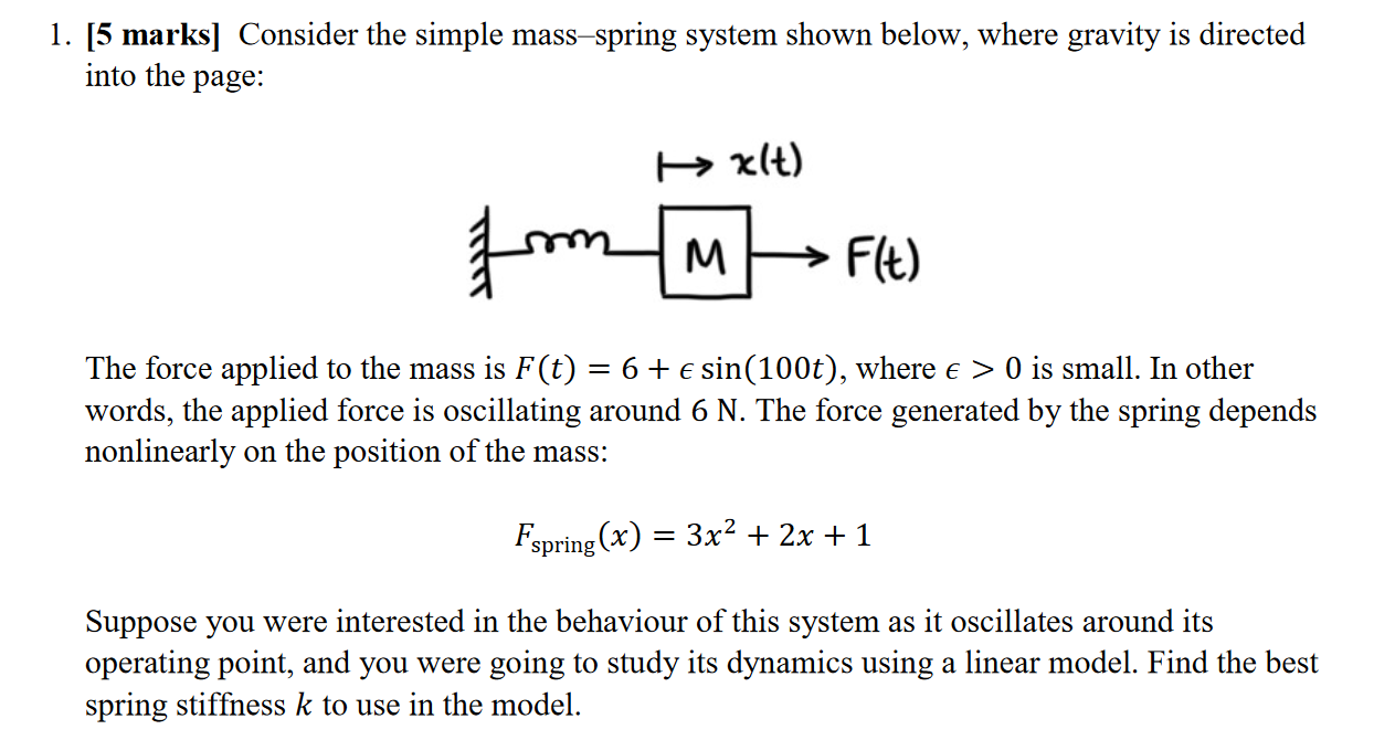 Solved 1. [5 marks] Consider the simple mass-spring system | Chegg.com