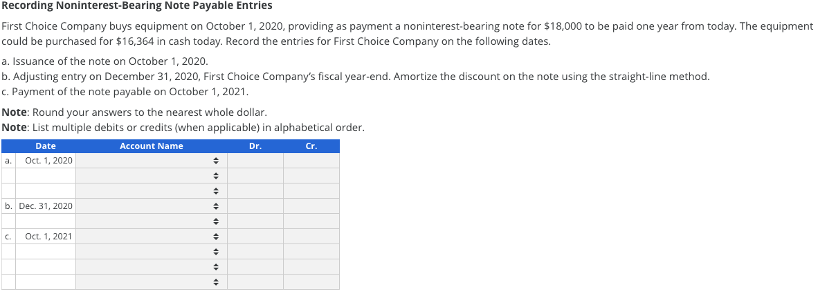 Solved Recording Noninterest-Bearing Note Payable Entries | Chegg.com