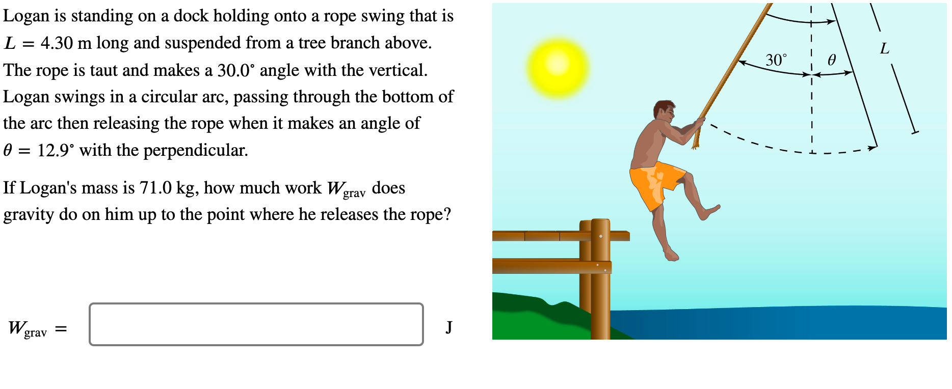 Solved Logan is standing on a dock holding onto a rope swing | Chegg.com