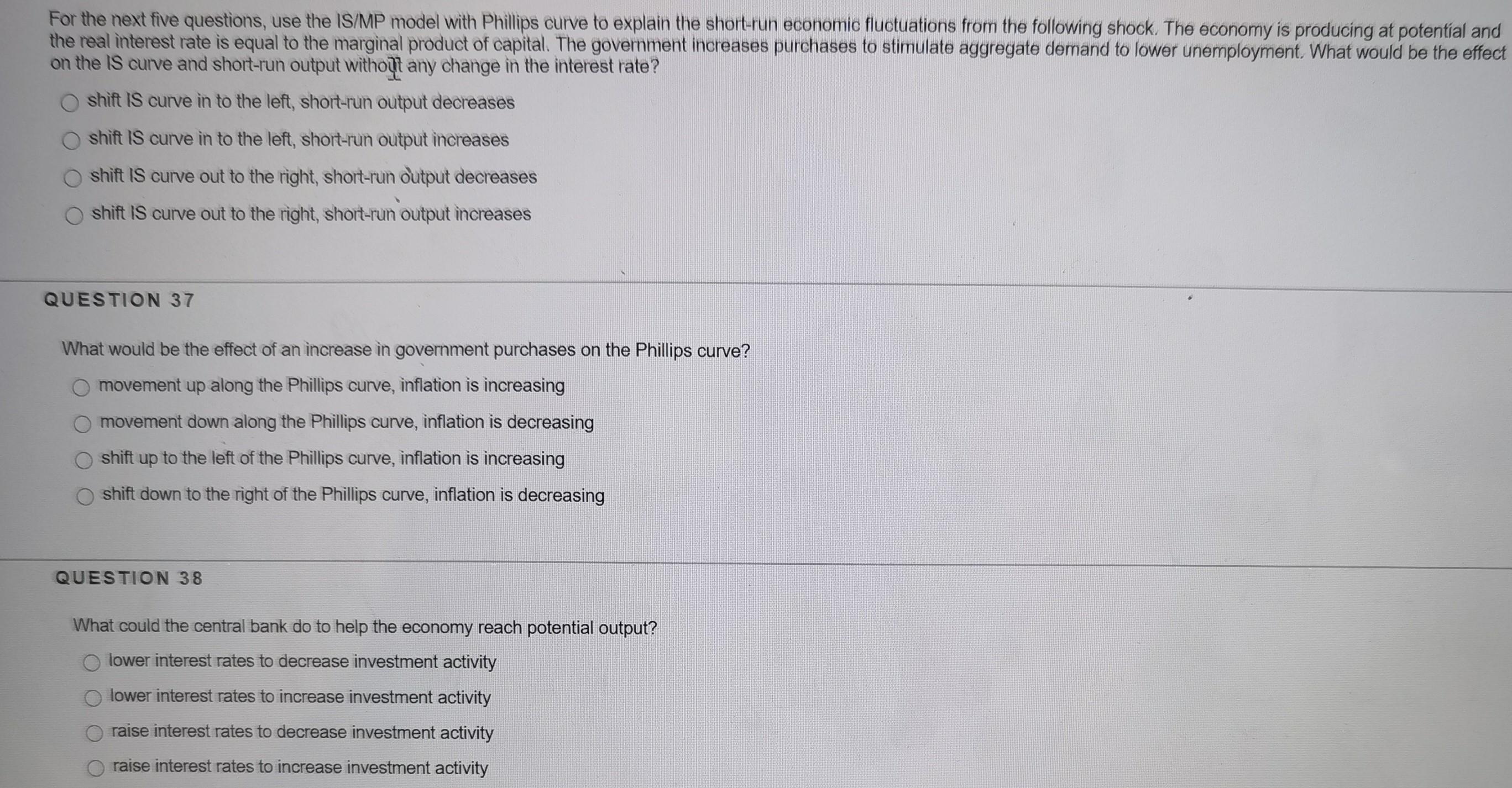Solved For the next five questions, use the IS/MP model with | Chegg.com