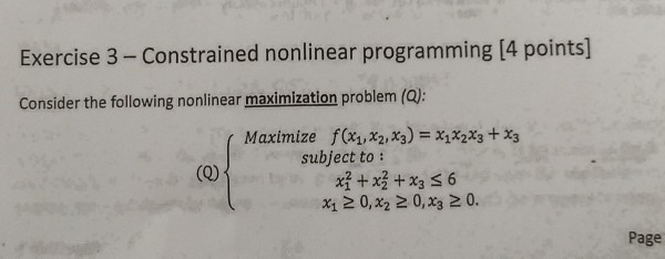 Exercise 3 - Constrained nonlinear programming (4 | Chegg.com