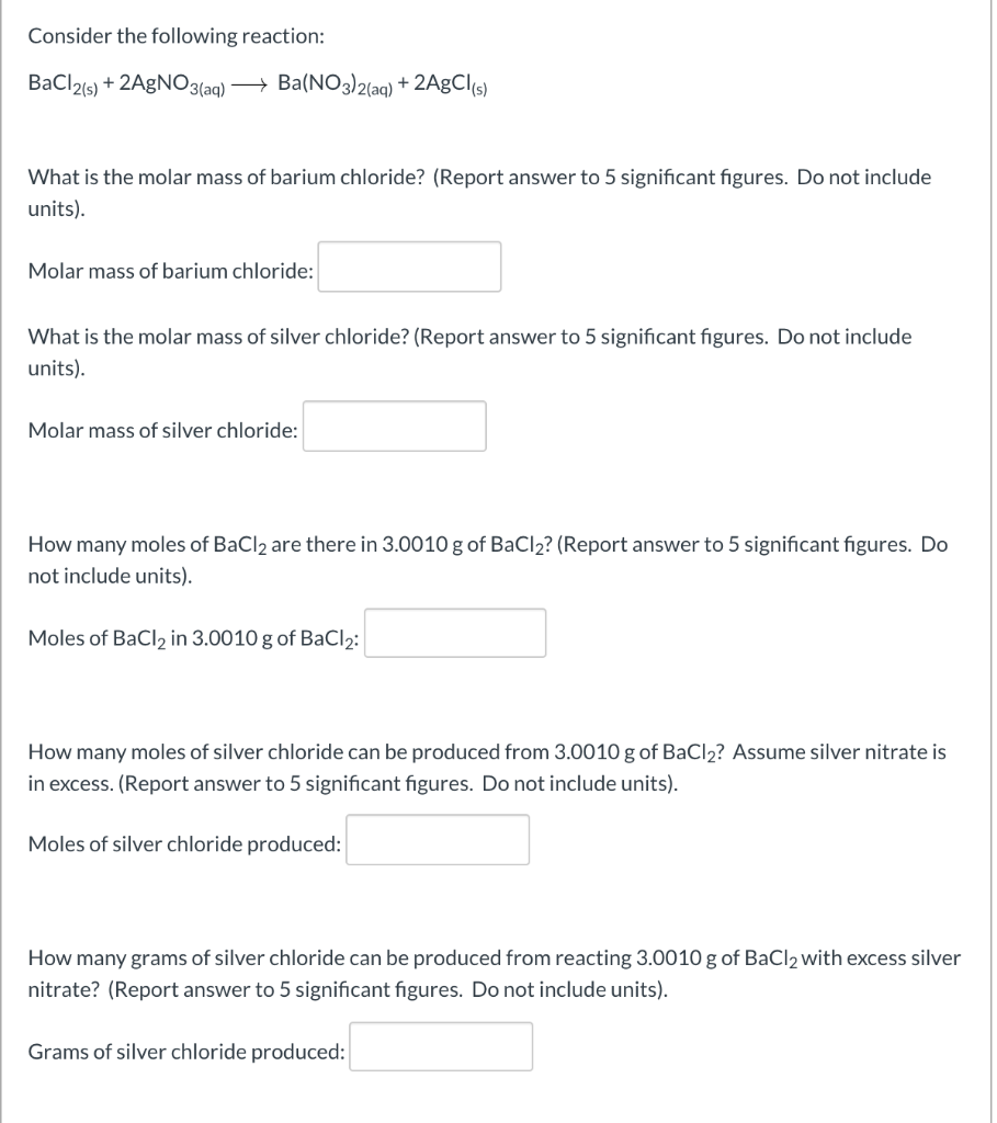 Solved Consider the following reaction: BaCl2(s) + | Chegg.com