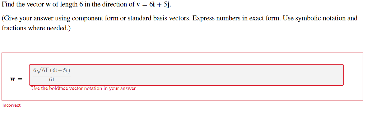 Solved Find the vector w of length 6 in the direction of v = | Chegg.com