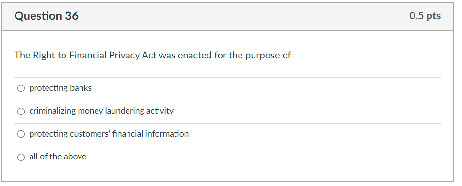 Solved The Right to Financial Privacy Act was enacted for | Chegg.com