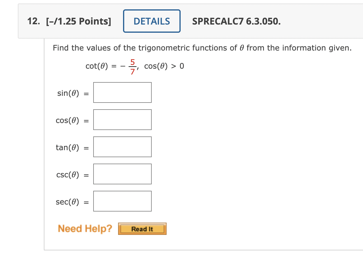 Solved Find the values of the trigonometric functions of θ | Chegg.com