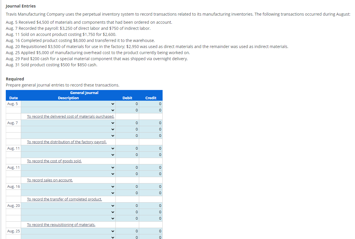 Solved Journal Entries Travis Manufacturing Company uses the | Chegg.com