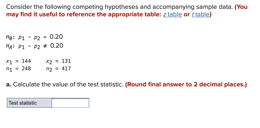 Consider the following competing hypotheses and | Chegg.com