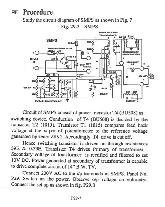 Procedure Study the circuit diagram of SMPS as shown | Chegg.com