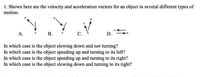 Solved 1. Shown here are the velocity and acceleration | Chegg.com