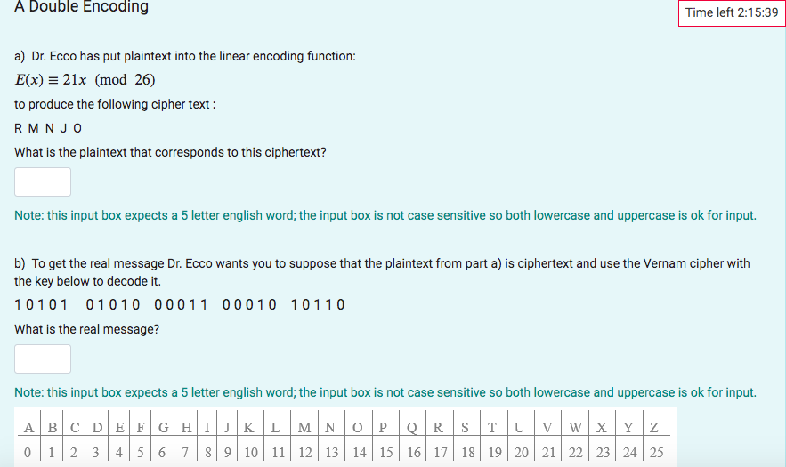 Solved a) Dr. Ecco has put plaintext into the linear | Chegg.com