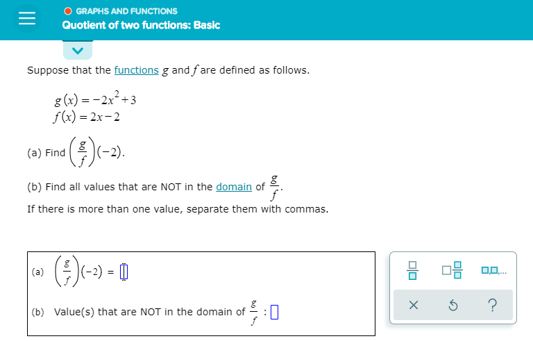 Solved O GRAPHS AND FUNCTIONS Quotient of two functions: | Chegg.com