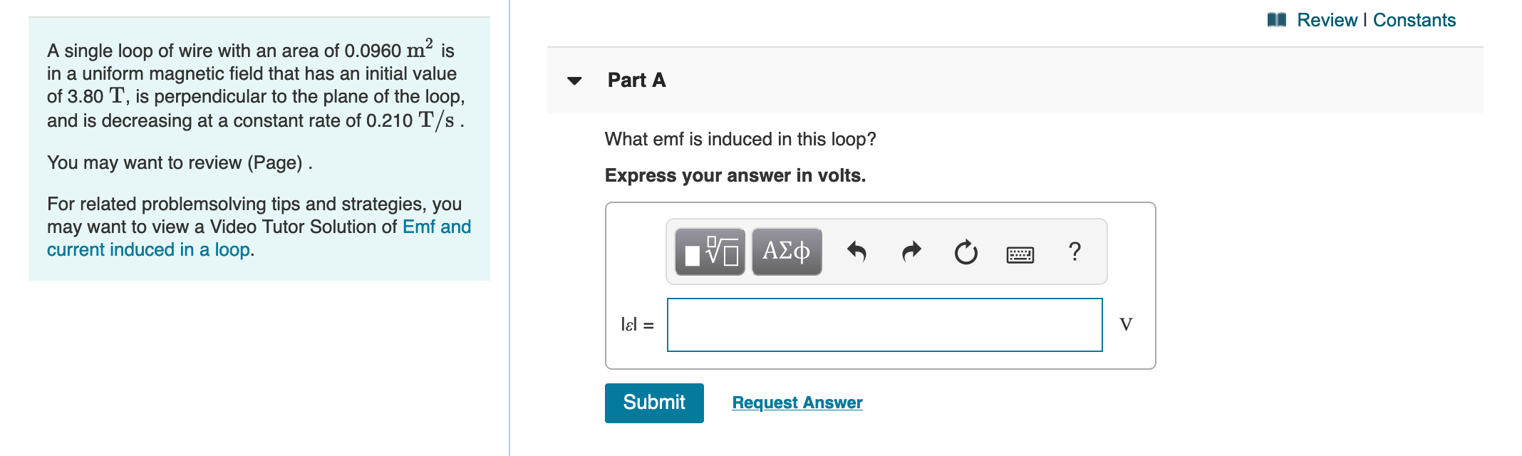 Solved 1 Review | Constants A single loop of wire with an | Chegg.com