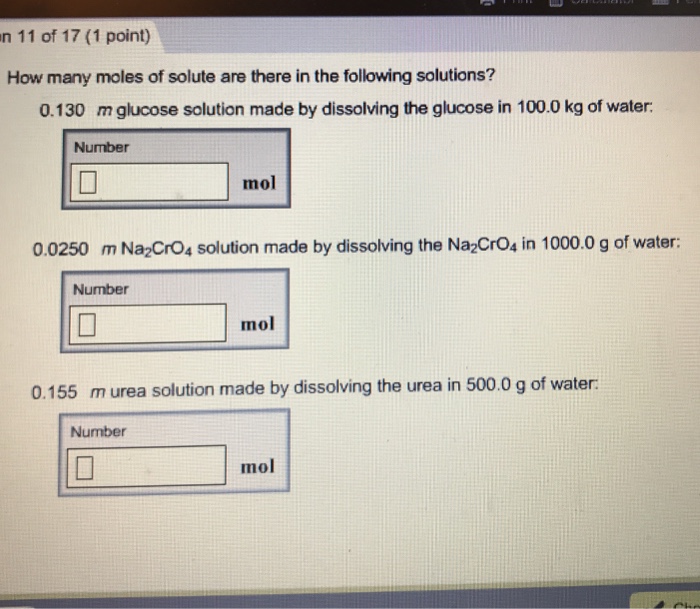 Solved How many moles of solute are there in the following | Chegg.com