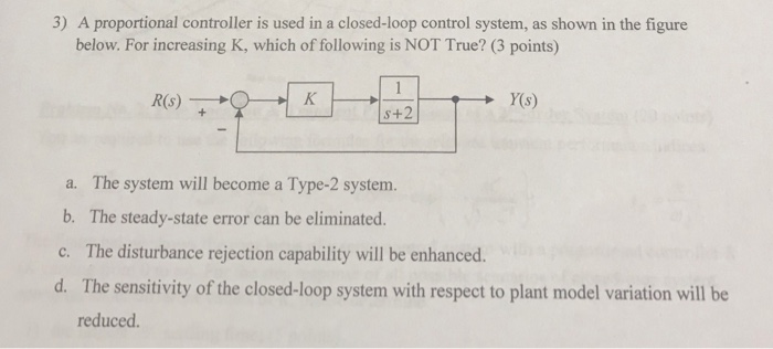 Solved 3) A proportional controller is used in a closed-loop | Chegg.com