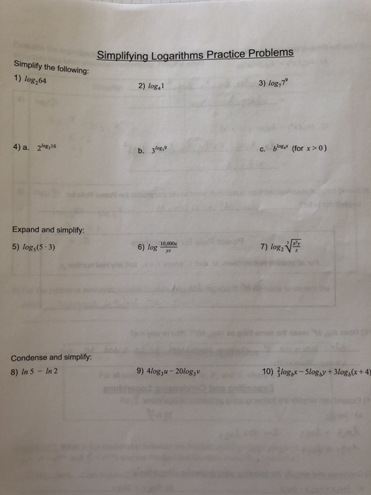 Solved Simplifying Logarithms Practice Problems Simplify the | Chegg.com