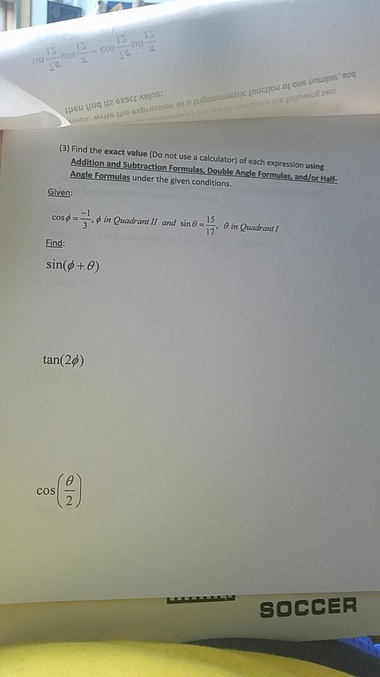 Solved (2) Use an Addition or Subtraction Formula to | Chegg.com