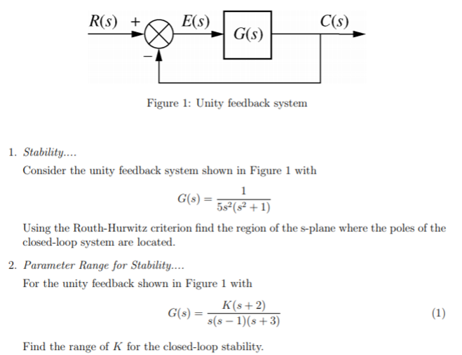 Solved R(s) + E(S) GS Figure 1: Unity feedback system 1. | Chegg.com