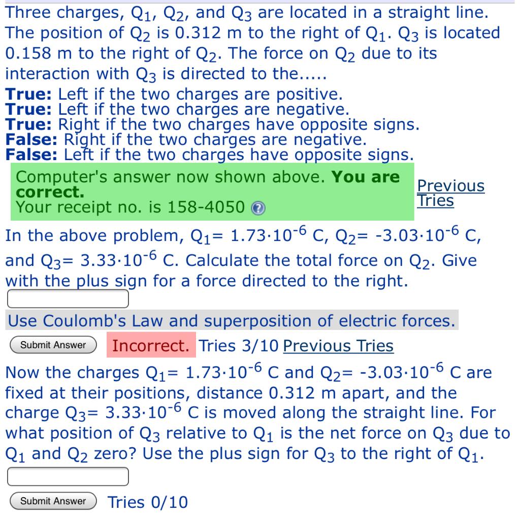 Solved Three charges, Q1,Q2, and Q3 are located in a | Chegg.com