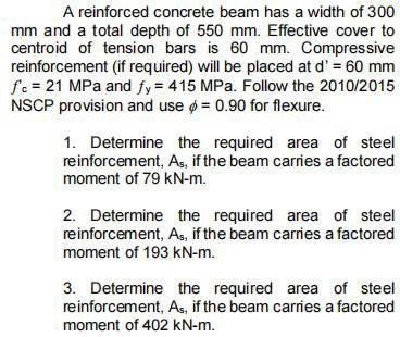Solved A reinforced concrete beam has a width of 300 mm and | Chegg.com