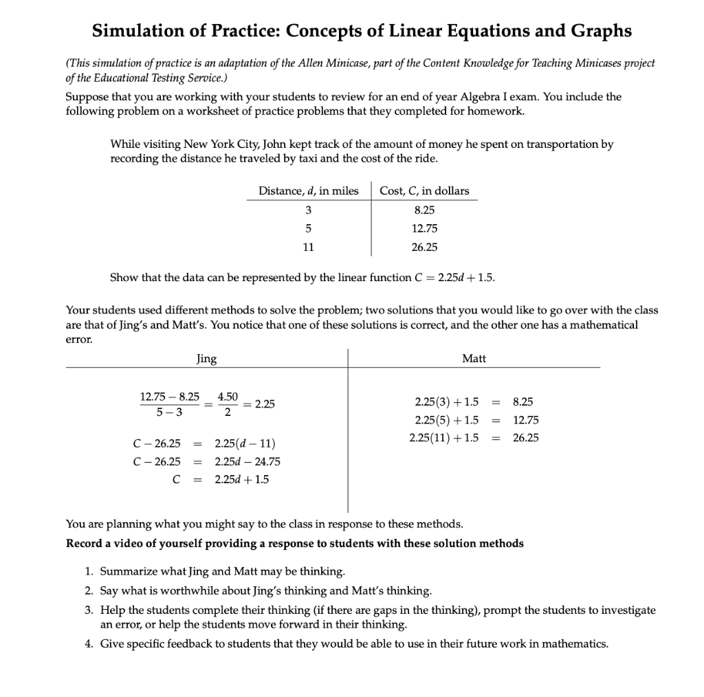 Solved Simulation of Practice: Concepts of Linear Equations | Chegg.com