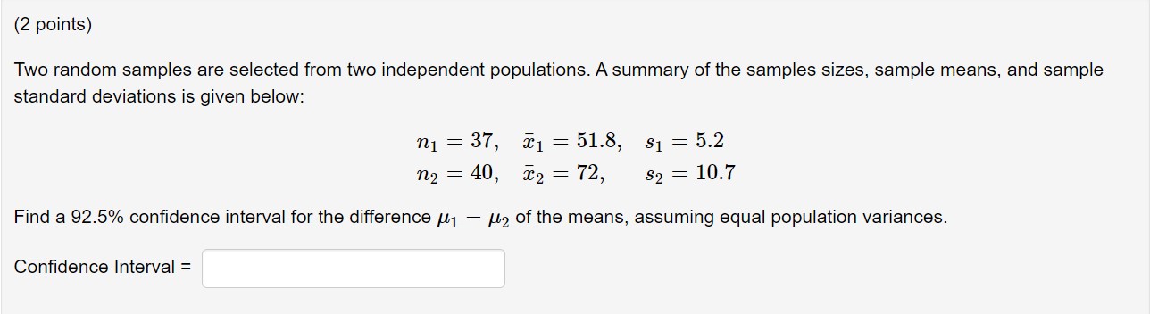 Solved Two random samples are selected from two independent | Chegg.com