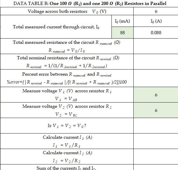 Solved DATA TABLE B: One 100 Q (R1) and one 200 (R2) | Chegg.com