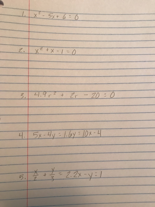 Solved Solve the following 5 problems and show work | Chegg.com