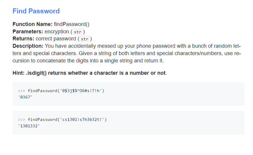 Solved Function Name: findPassword() Parameters: encryption | Chegg.com