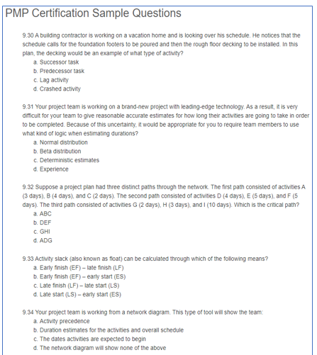 Solved PMP Certification Sample Questions 9.30 A building | Chegg.com