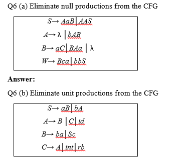 Solved Q6 (a) Eliminate null productions from the CFG S6 AaB | Chegg.com