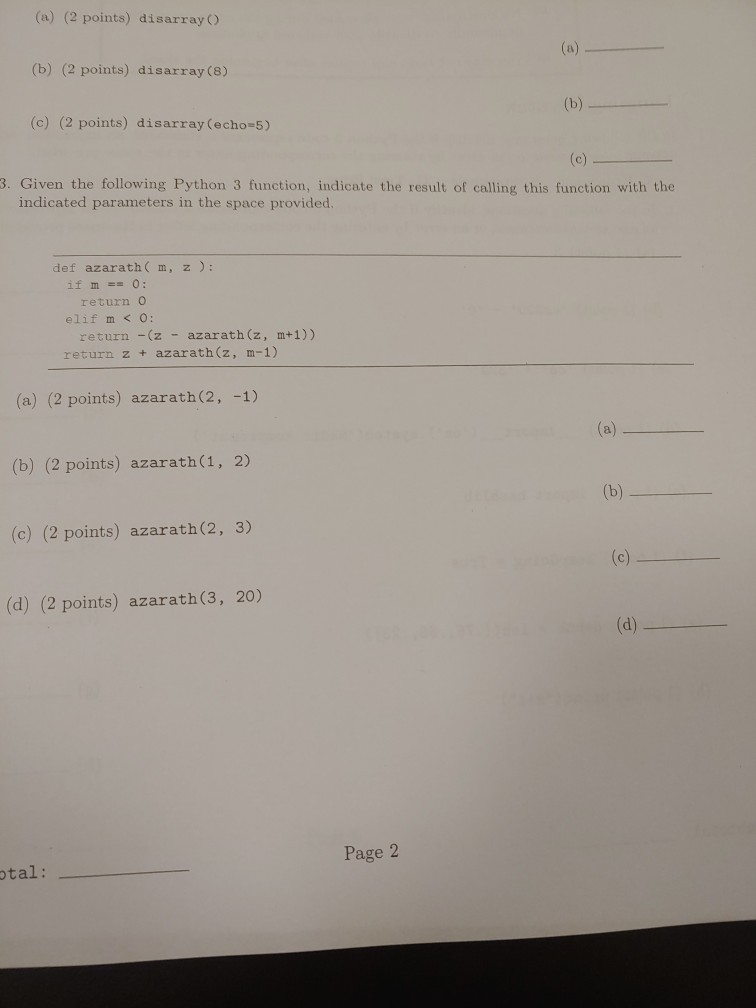 Solved (a) (2 points) disarray) (b) (2 points) disarray (S) | Chegg.com