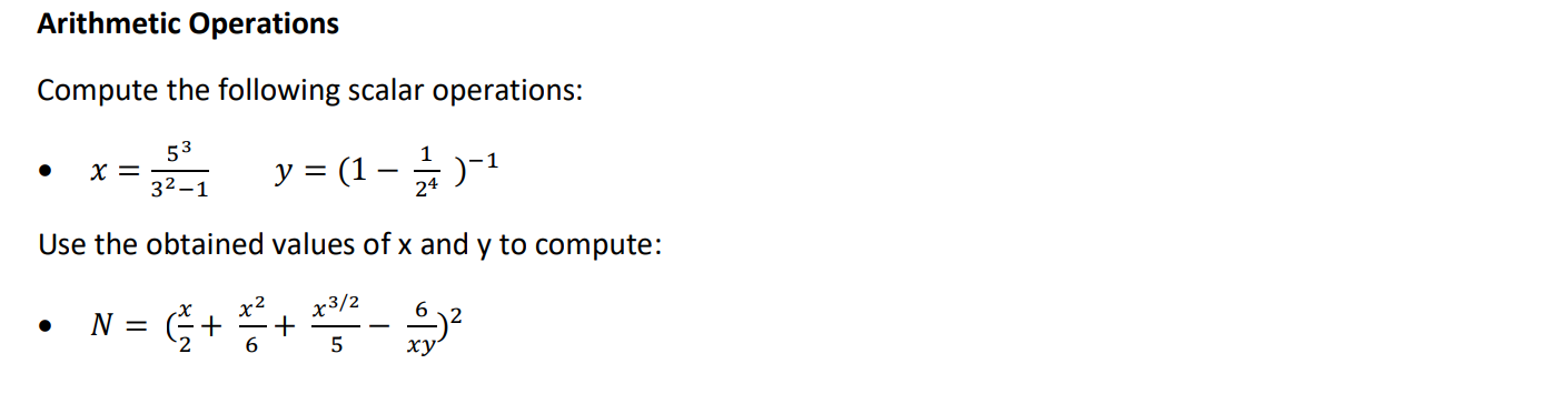 Solved Arithmetic Operations Compute the following scalar | Chegg.com