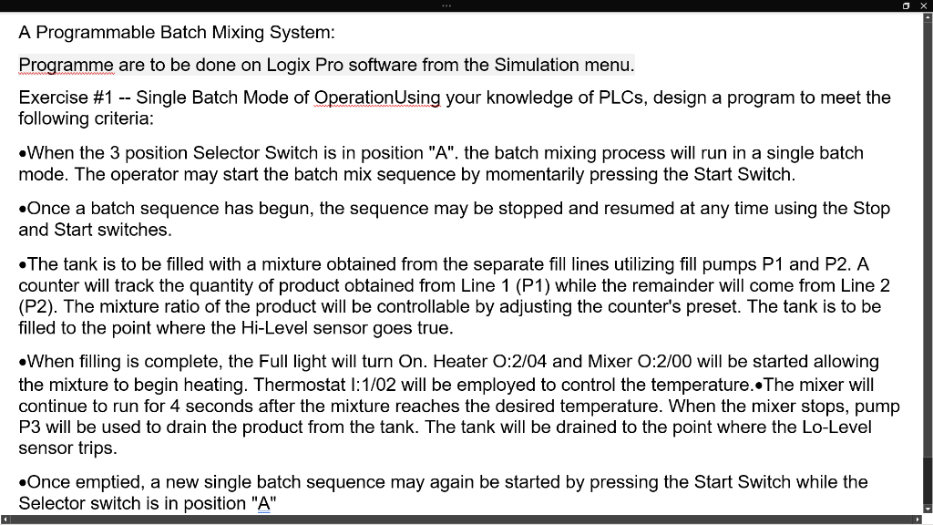A Programmable Batch Mixing System: Programme are to | Chegg.com