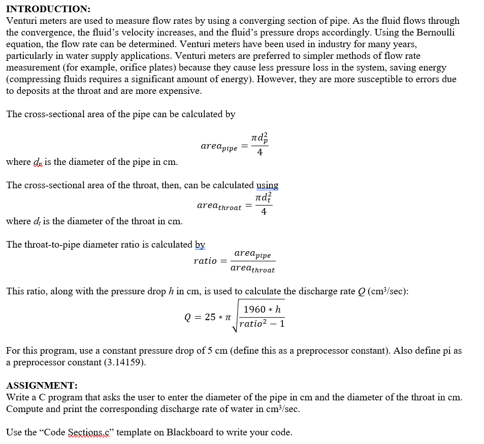 Solved INTRODUCTION: Venturi meters are used to measure flow | Chegg.com