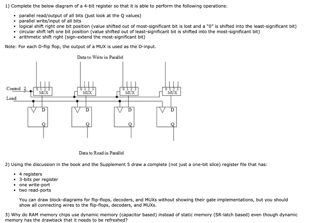 1) Complete the below diagram of a 4-bit register so | Chegg.com