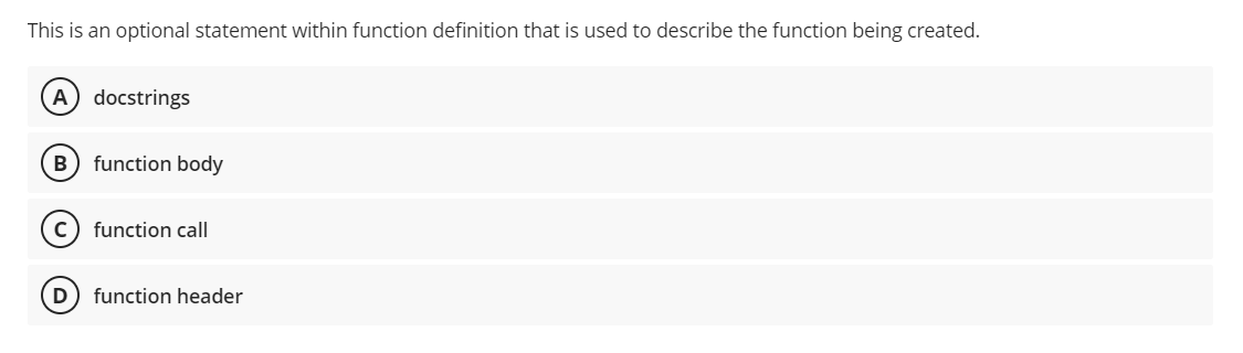 Solved This is an optional statement within function | Chegg.com