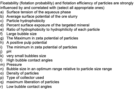 Solved Floatability (flotation probability) and flotation | Chegg.com