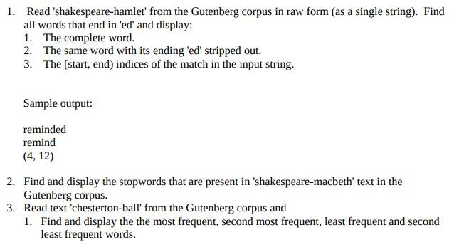 Solved 1. Read 'shakespeare-hamlet' from the Gutenberg | Chegg.com