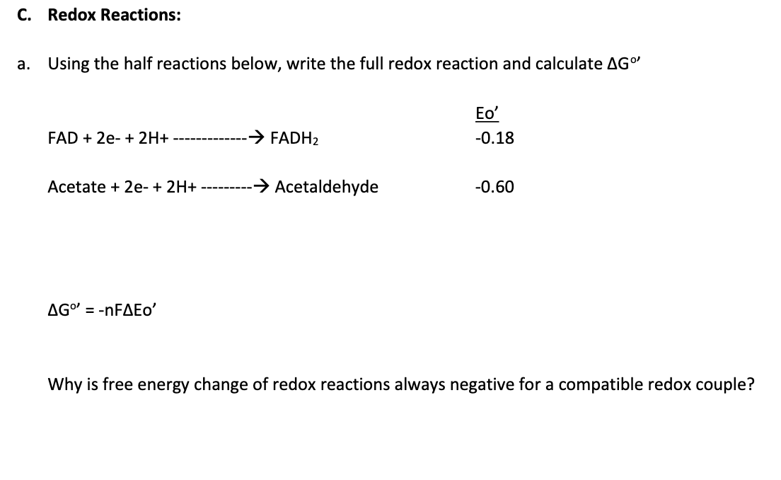 Solved C. Redox Reactions: a. Using the half reactions | Chegg.com