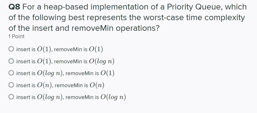 Solved Q8 For a heap-based implementation of a Priority | Chegg.com