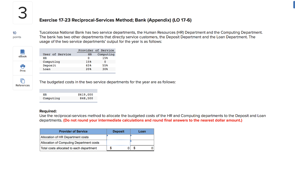 Solved Exercise 17-23 Reciprocal-Services Method; Bank | Chegg.com