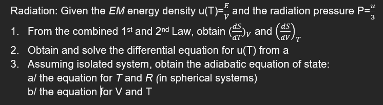 Solved น 3 ds Radiation: Given the EM energy density u(t)=', | Chegg.com